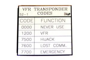 VFR Transponder Code Placard